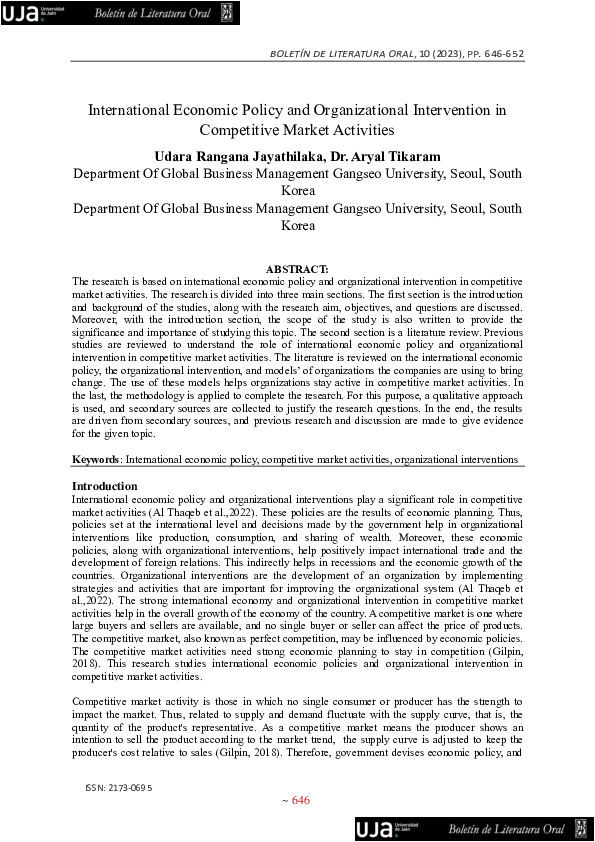 (PDF) International Economic Policy and Organizational Intervention in ...