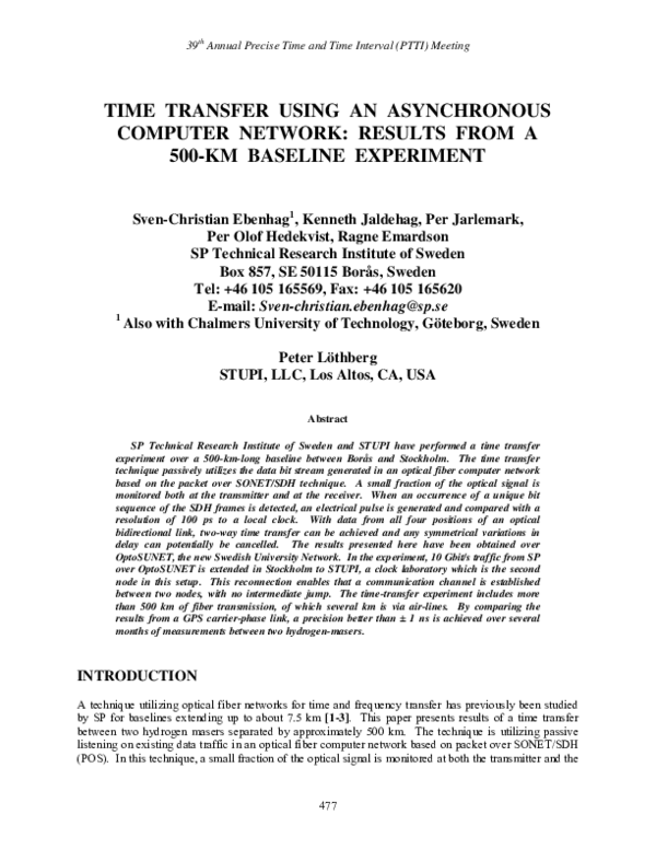 (PDF) Time transfer using an asynchronous computer network: Results from three weeks of measurements