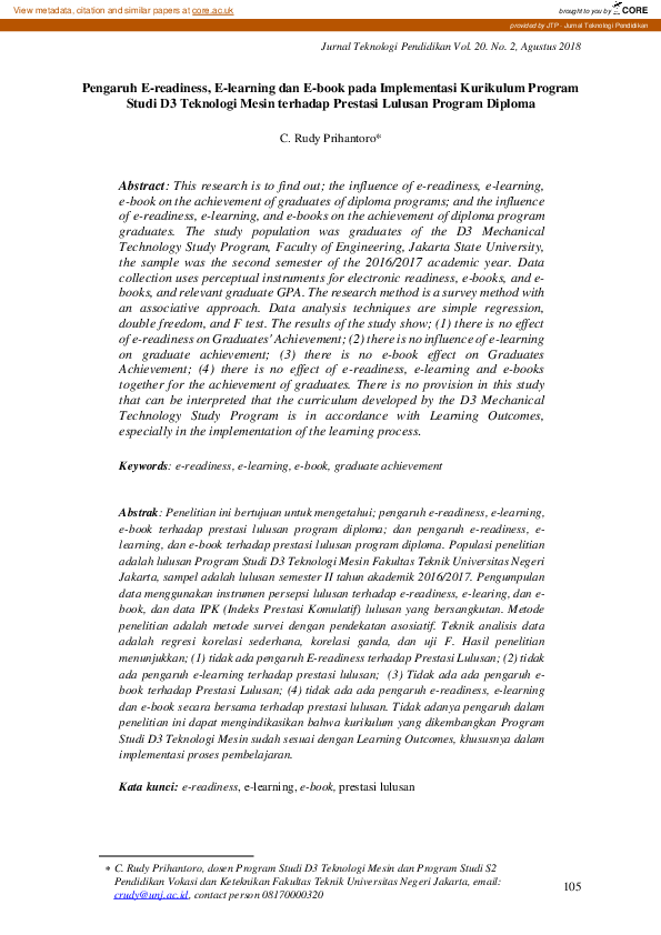 (PDF) Pengaruh E-readiness, E-learning dan E-book pada Implementasi Kurikulum Program Studi D3 ...