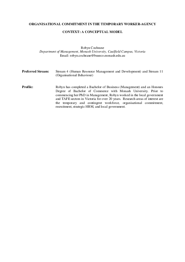 (PDF) Organisational commitment in the temporary worker-agency context: A conceptual model