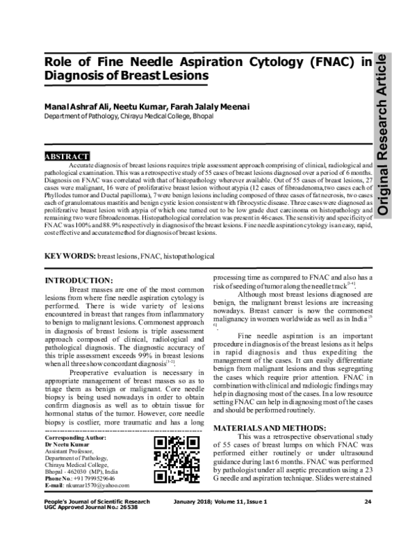 (PDF) Role of Fine Needle Aspiration Cytology (FNAC) in Diagnosis of ...