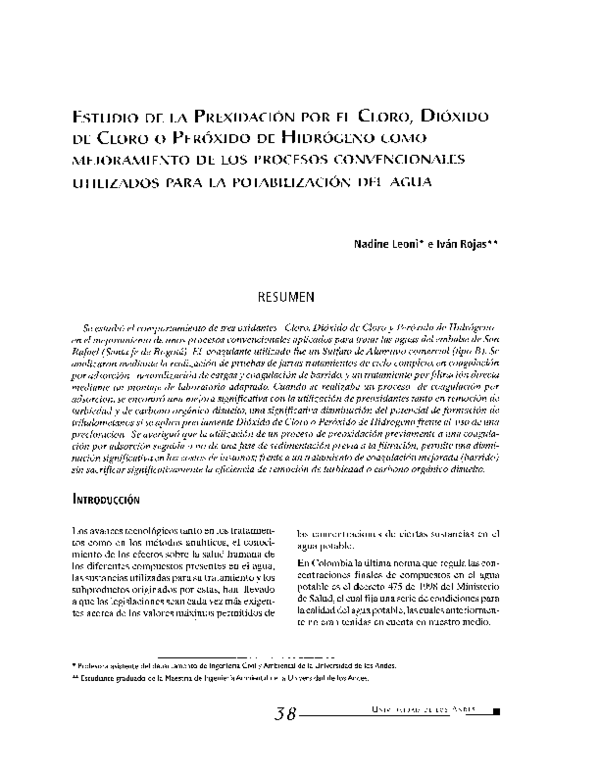 (PDF) Estudio de la prexidación por el cloro, dióxido de cloro o ...
