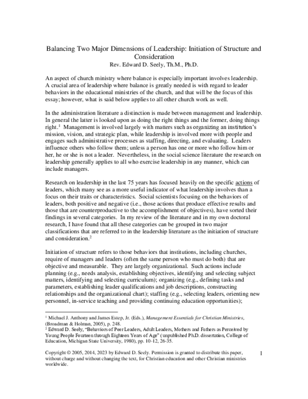 (PDF) Balancing Two Major Dimensions of Leadership: Initiation of ...