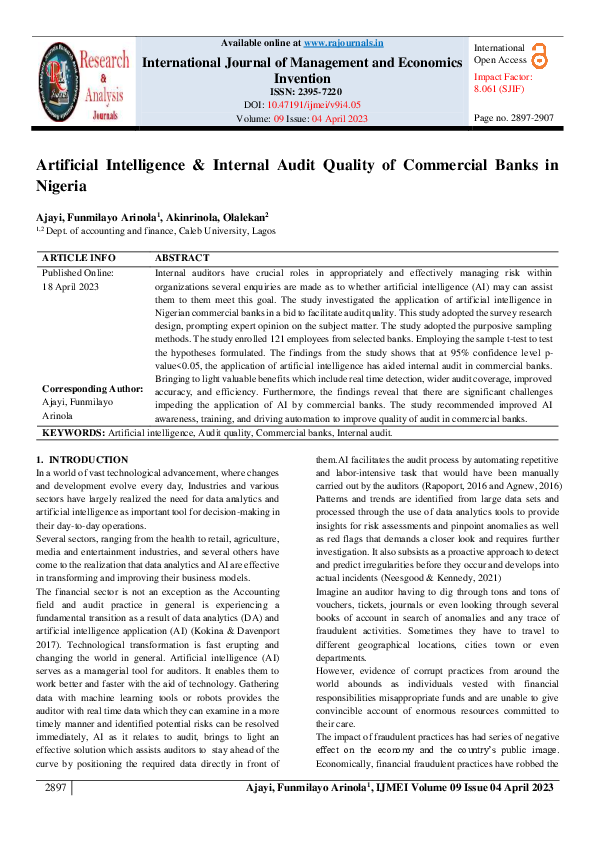 (PDF) Artificial Intelligence & Internal Audit Quality of Commercial ...