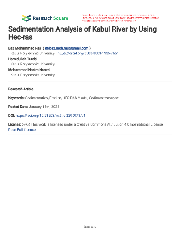 (PDF) Sedimentation Analysis of Kabul River by Using Hec-ras