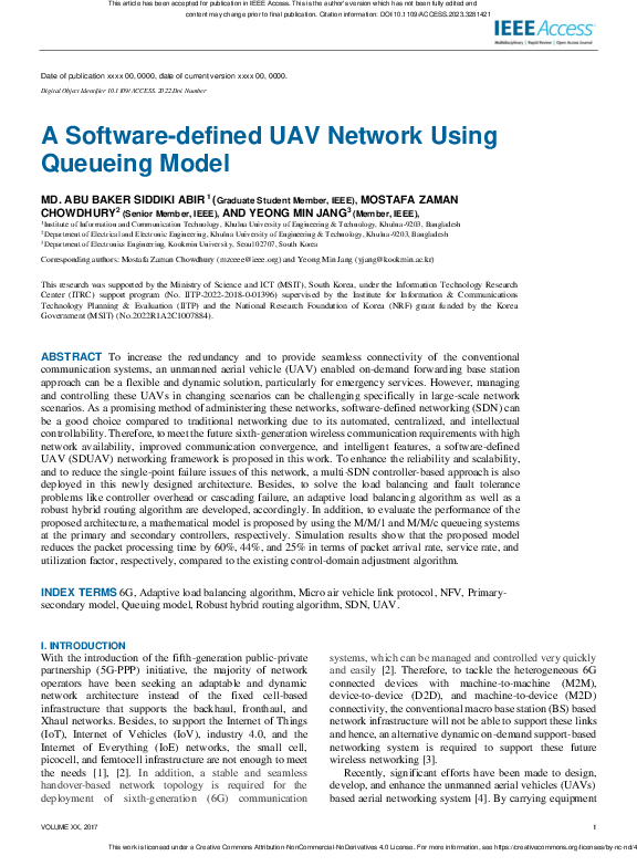 Pdf A Software Defined Uav Network Using Queueing Model