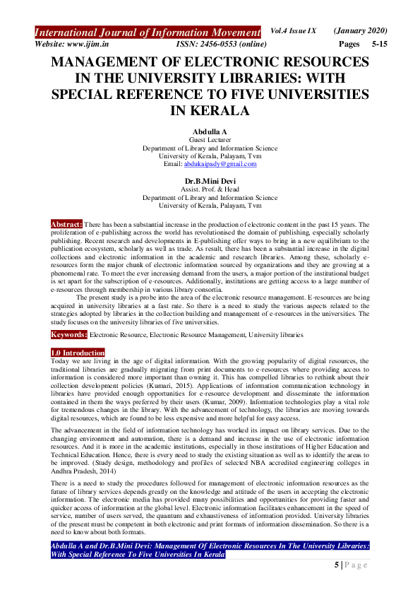 (PDF) MANAGEMENT OF ELECTRONIC RESOURCES IN THE UNIVERSITY LIBRARIES: WITH SPECIAL REFERENCE TO ...