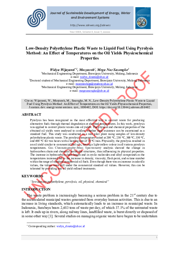 (PDF) Low-Density Polyethylene Plastic Waste to Liquid Fuel Using Pyrolysis Method: An Effect of ...