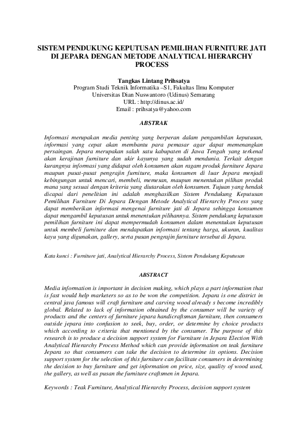 (PDF) Sistem Pendukung Keputusan Pemilihan Furniture Jati Di Jepara ...