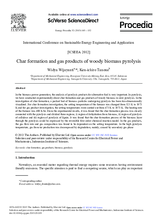 (PDF) Char Formation and Gas Products of Woody Biomass Pyrolysis