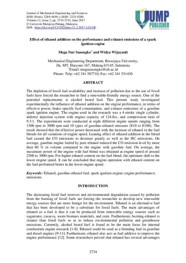 (PDF) Effect of ethanol addition on the performance and exhaust emissions of a spark ignition engine