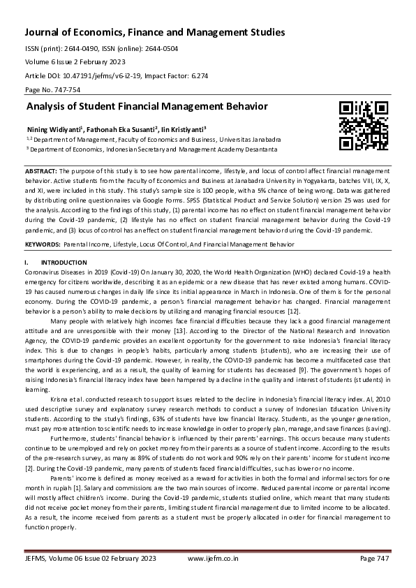(PDF) Analysis of Student Financial Management Behavior