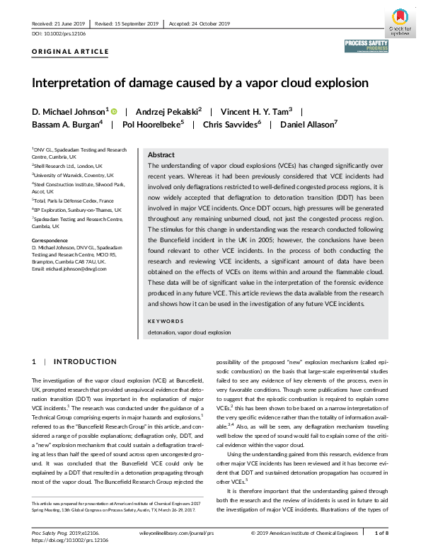 (PDF) Interpretation of damage caused by a vapor cloud explosion