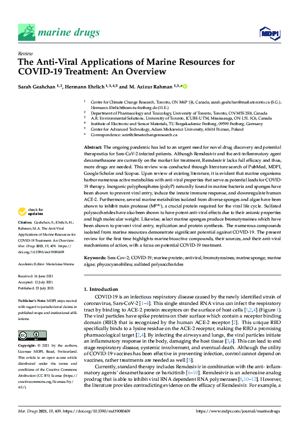 (PDF) The Anti-Viral Applications of Marine Resources for COVID-19 ...