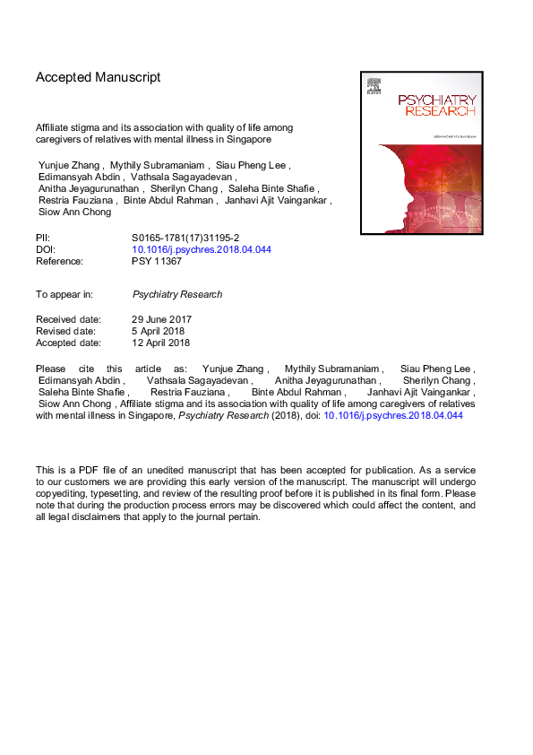 (PDF) Affiliate stigma and its association with quality of life among ...