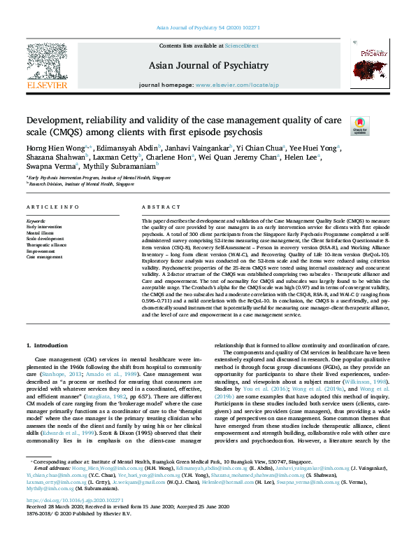 (PDF) Development, reliability, and validity of the case management quality of care scale (CMQS ...