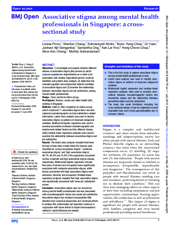 (PDF) Associative stigma among mental health professionals in Singapore ...
