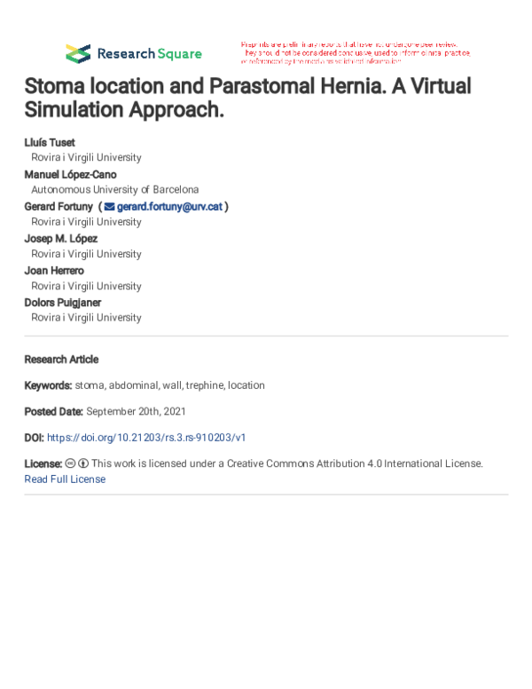 (PDF) Stoma location and Parastomal Hernia. A Virtual Simulation Approach