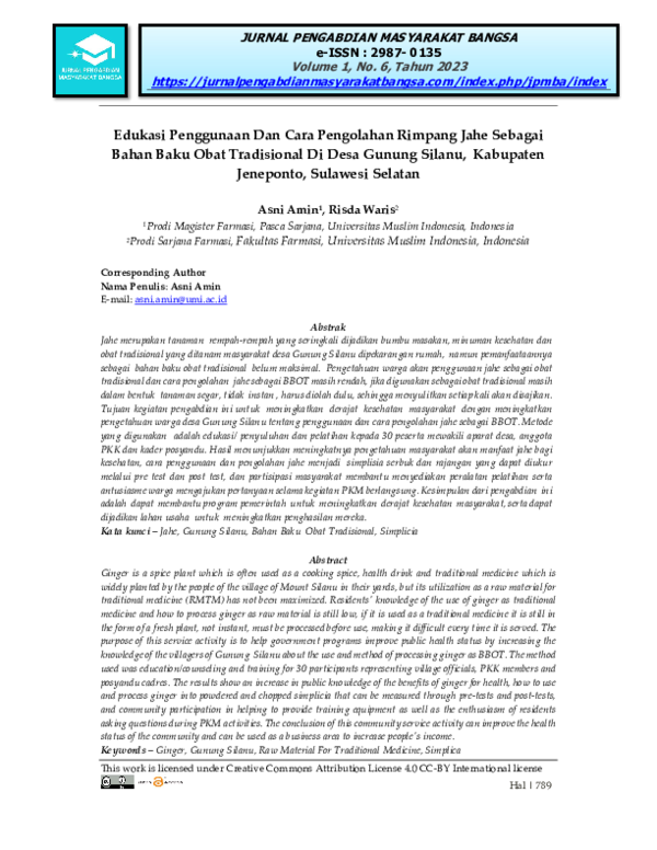 (PDF) Edukasi Penggunaan Dan Cara Pengolahan Rimpang Jahe Sebagai Bahan ...