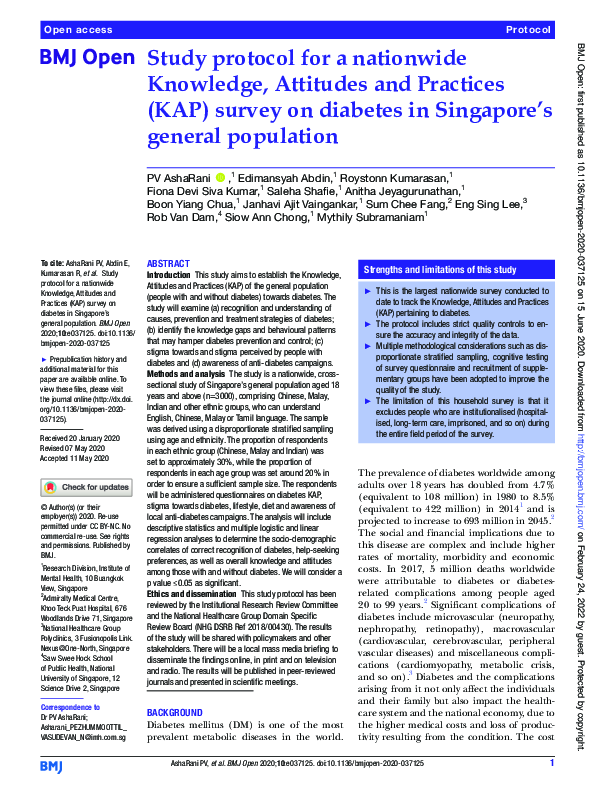 (PDF) Study protocol for a nationwide Knowledge, Attitudes and Practices (KAP) survey on ...