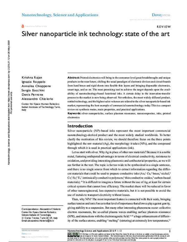 (PDF) Silver nanoparticle ink technology: state of the art