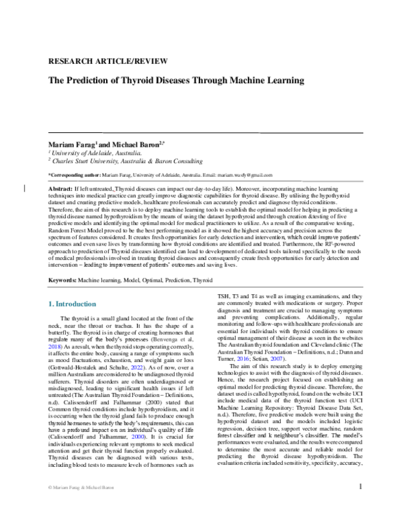 (PDF) The Prediction of Thyroid Diseases Through Machine Learning
