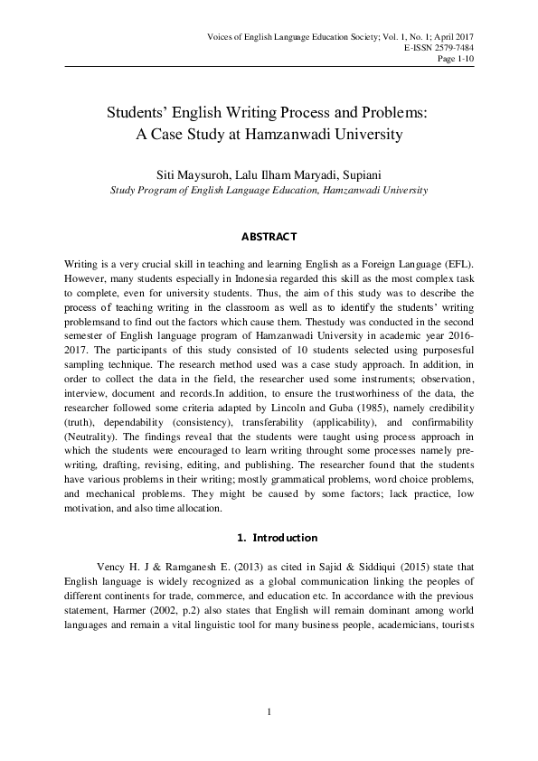 (PDF) Students’ English Writing Process and Problems: A Case Study at ...