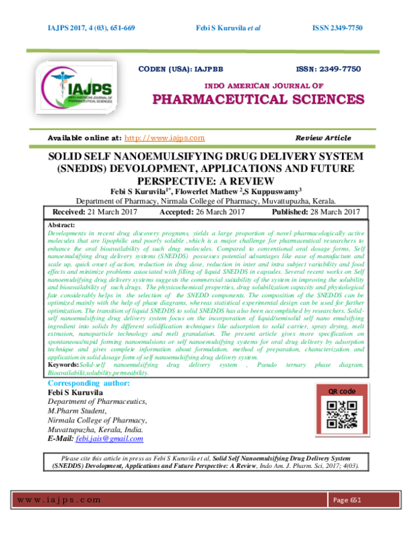 (PDF) Solid Self Nanoemulsifying Drug Delivery System (Snedds ...