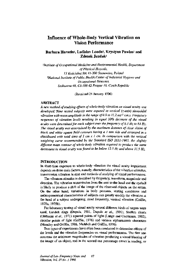 (PDF) Influence of Whole-Body Vertical Vibration on Vision Performance