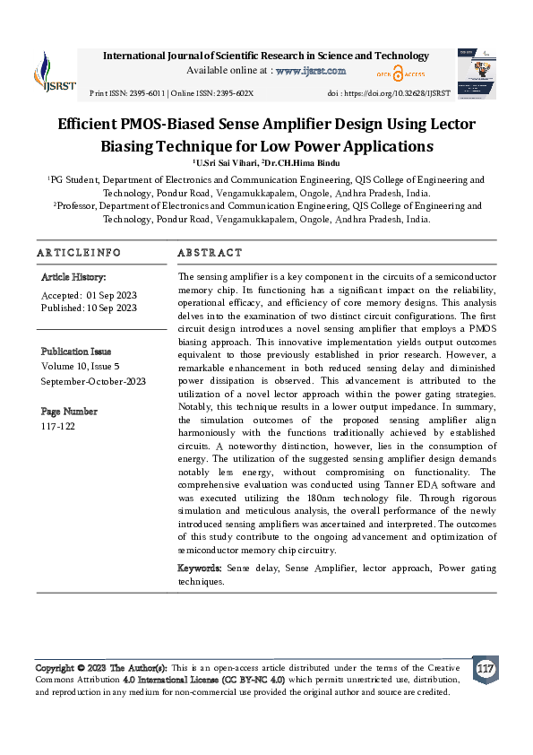 (PDF) Efficient PMOS-Biased Sense Amplifier Design Using Lector Biasing Technique for Low Power ...