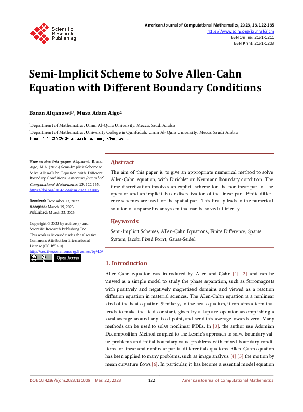 (PDF) Semi-Implicit Scheme to Solve Allen-Cahn Equation with Different Boundary Conditions ...