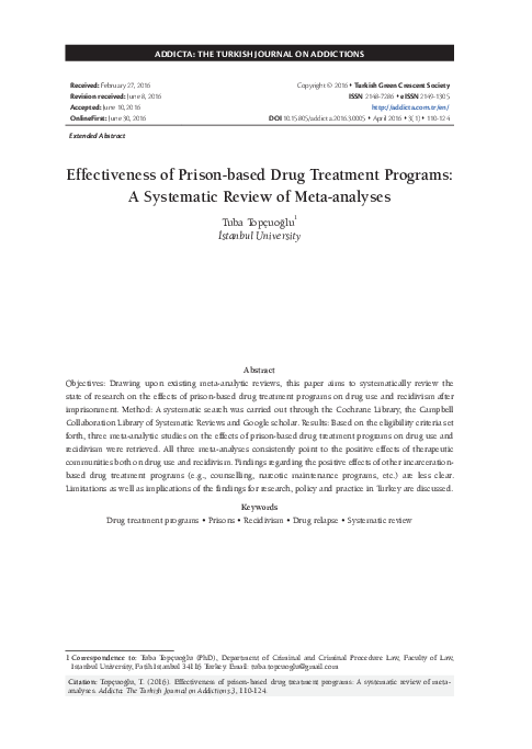 (PDF) Effectiveness of Prison-based Drug Treatment Programs: A ...