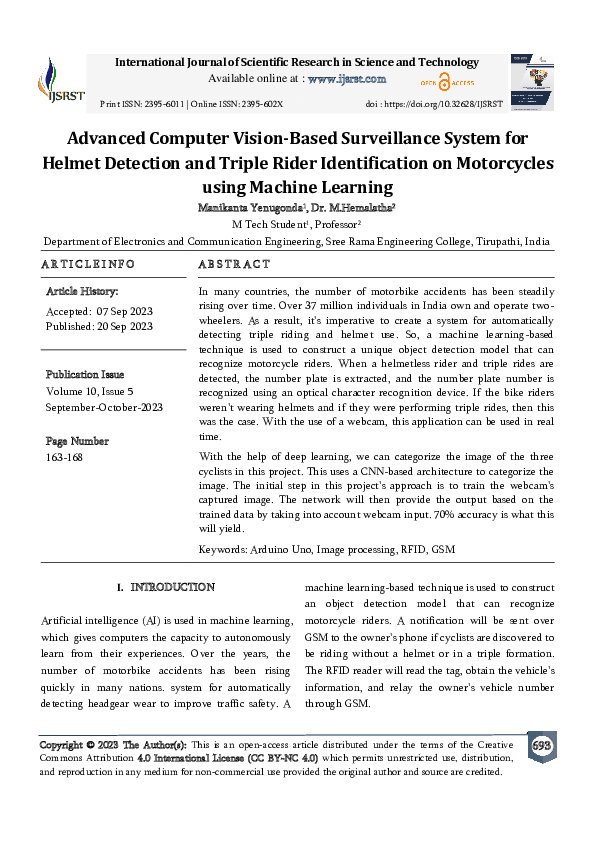 (PDF) Advanced Computer Vision-Based Surveillance System for Helmet Detection and Triple Rider ...