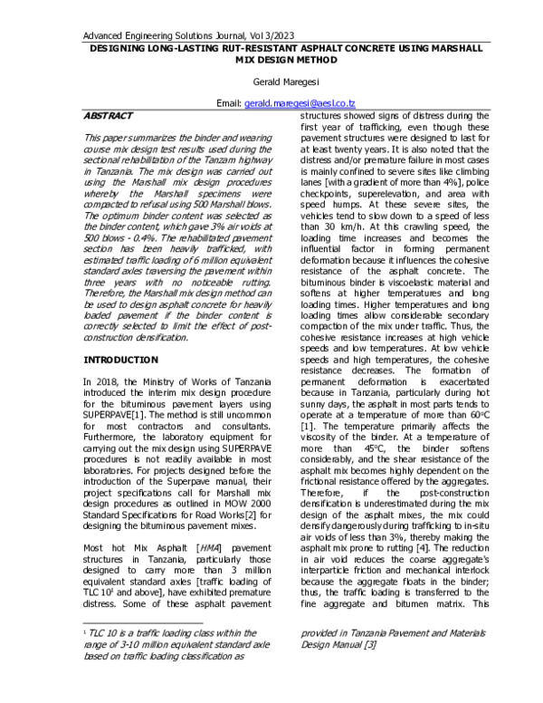 (PDF) Designing Long-Lasting Rut-Resistant Asphalt Concrete Using ...