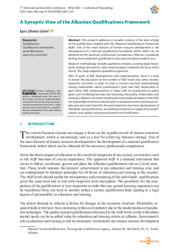 (PDF) A Synoptic View of the Albanian Qualifications Framework