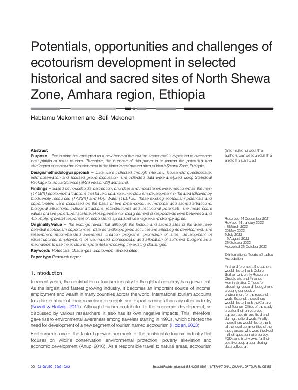 (PDF) Potentials, opportunities and challenges of ecotourism ...