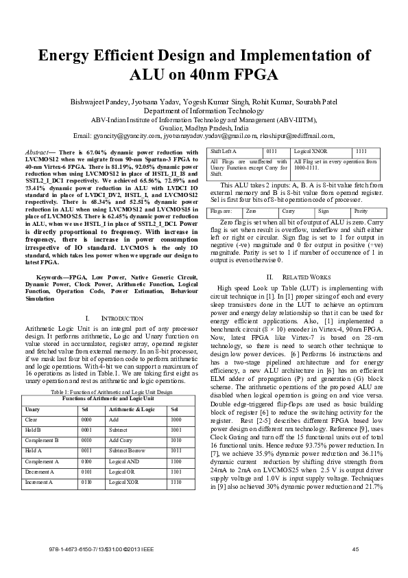 (PDF) Energy efficient design and implementation of ALU on 40nm FPGA (PDF) Energy efficient design and implementation of ALU on 40nm FPGA