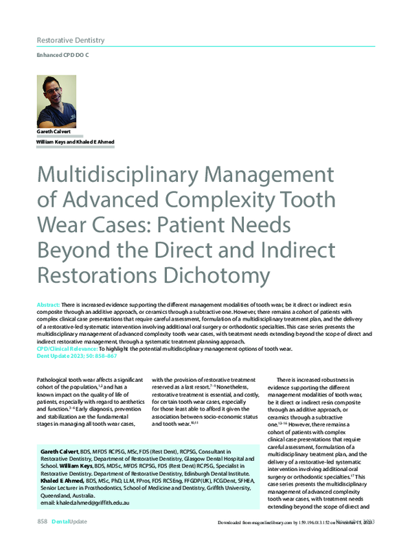 (PDF) Multidisciplinary Management of Advanced Complexity Tooth Wear ...