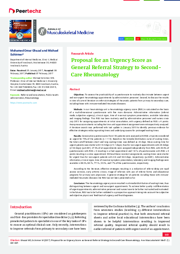(PDF) Proposal for an Urgency Score as General Referral Strategy to ...