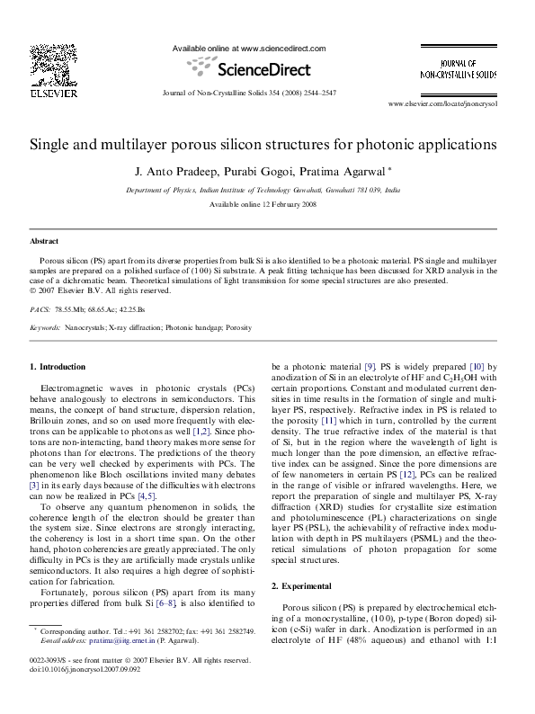 (PDF) Single and multilayer porous silicon structures for photonic applications