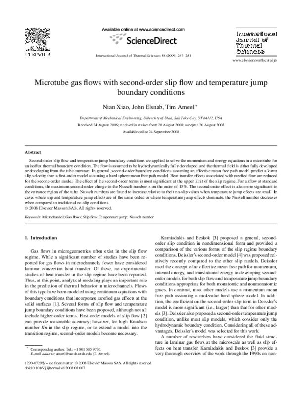 (PDF) Microtube gas flows with second-order slip flow and temperature ...