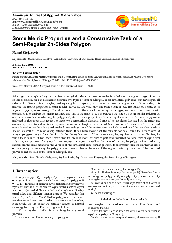 (PDF) Some Metric Properties and a Constructive Task of a Semi-Regular ...