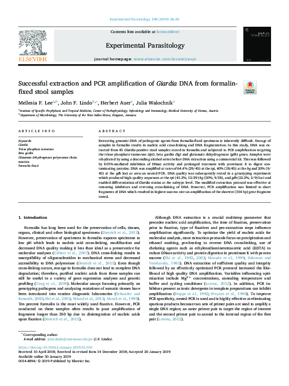 (PDF) Successful extraction and PCR amplification of Giardia DNA from ...