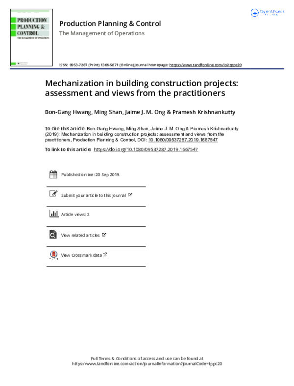 (PDF) Mechanization in building construction projects: assessment and ...