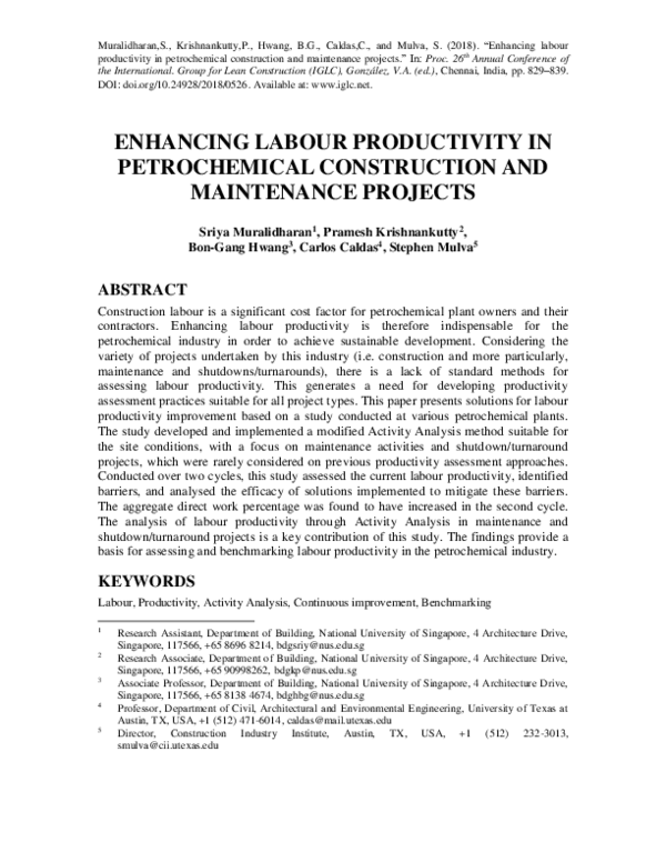 (PDF) Enhancing Labour Productivity in Petrochemical Construction and ...