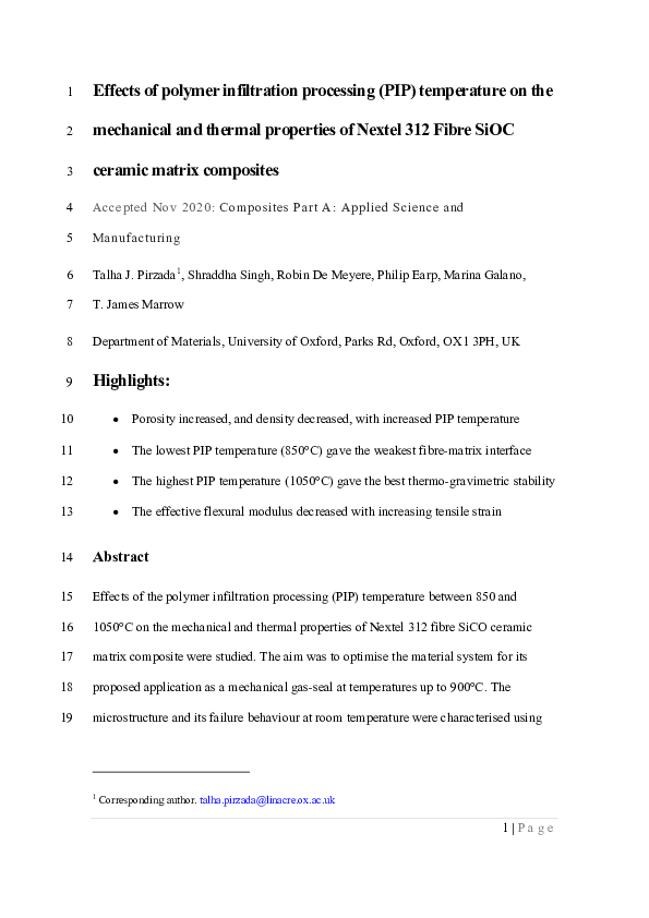 (PDF) Effects of polymer infiltration processing (PIP) temperature on ...