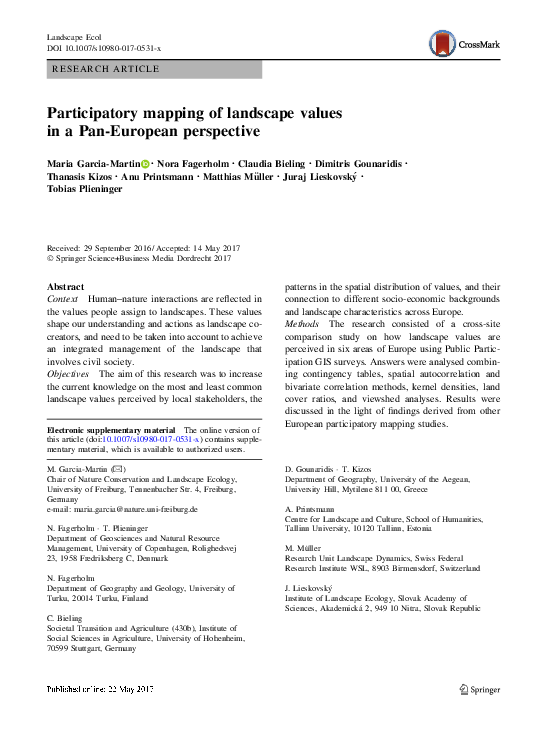 (PDF) Participatory mapping of landscape values in a Pan-European ...