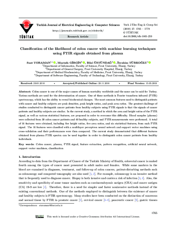 (PDF) Classification of the likelihood of colon cancer with machine ...