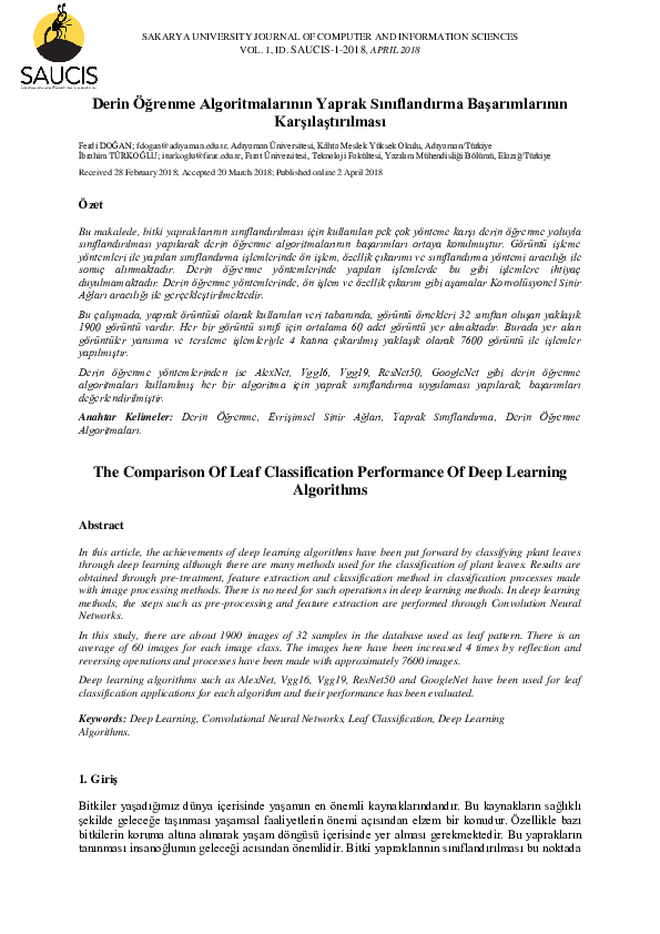 (PDF) The Comparison Of Leaf Classification Performance Of Deep ...