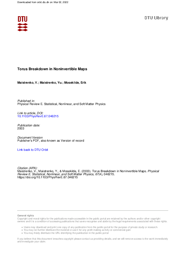 (PDF) Torus breakdown in noninvertible maps